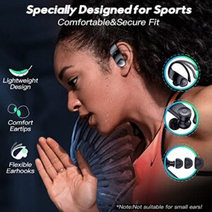 Wireless Earbuds Bluetooth Headphones with Earhooks[Solar Charging &Wireless Charging with LED Display][IPX7 Waterproof ]Wireless Over Ear Buds Built-in Mics Headset for Sport Running Workout-Black