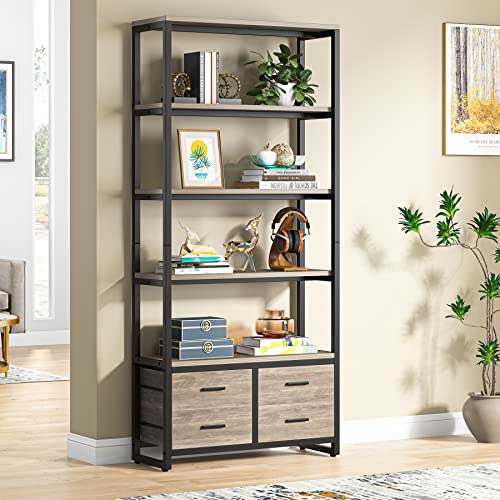 Tribesigns 70.9" Tall Bookshelf, Etagere Bookcase with 4 Drawers, Modern 5-Tier Open Display Storage Shelf for Living Room, Home Office, Gray