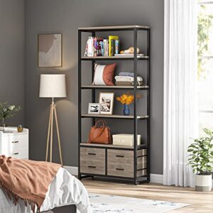 Tribesigns 70.9" Tall Bookshelf, Etagere Bookcase with 4 Drawers, Modern 5-Tier Open Display Storage Shelf for Living Room, Home Office, Gray