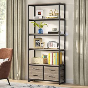 Tribesigns 70.9" Tall Bookshelf, Etagere Bookcase with 4 Drawers, Modern 5-Tier Open Display Storage Shelf for Living Room, Home Office, Gray