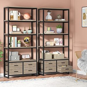 Tribesigns 70.9" Tall Bookshelf, Etagere Bookcase with 4 Drawers, Modern 5-Tier Open Display Storage Shelf for Living Room, Home Office, Gray