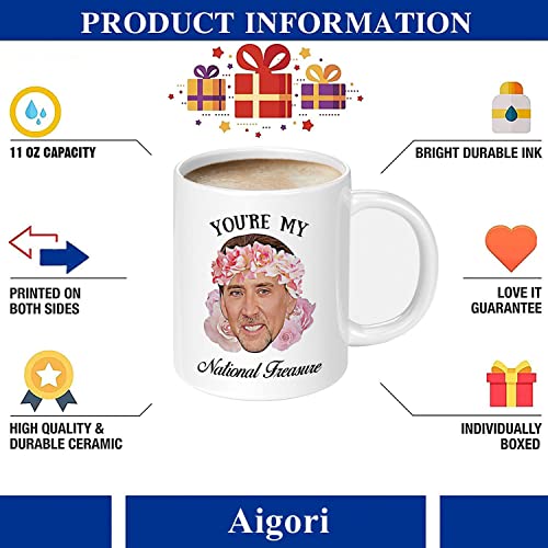 Aigori Coffee Mug For Coffee Lover, You're My National Treasure Coffee Mug(11oz), Gift for Men Women Halloween Christmas Birthday Mother Father Friends (B)