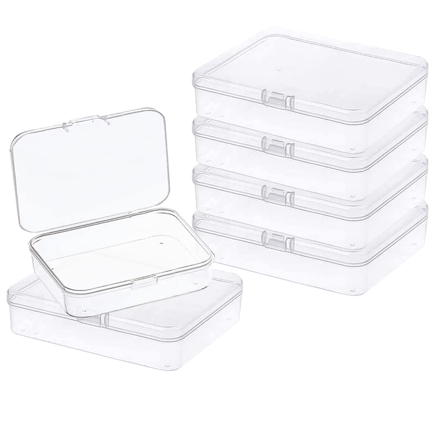 MFDSJ 6 Pcs Mini Plastic Storage Containers Box with Lid, 3.5x2.4 Inches Clear Rectangle Box for Collecting Small Items, Beads, Game Pieces, Business Cards, Crafts Accessories