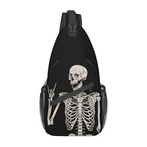 pwakvom funny skull sling bag crossbody sling backpack travel hiking daypack chest bags shoulder bag for women men