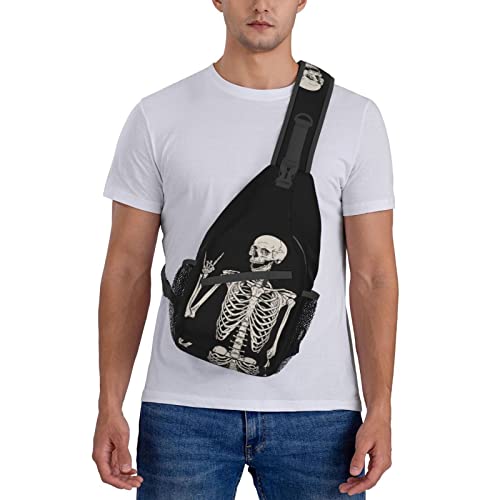 pwakvom Funny Skull Sling Bag Crossbody Sling Backpack Travel Hiking Daypack Chest Bags Shoulder Bag For Women Men