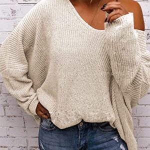 BZB Women's V Neck Long Sleeve Knit Loose Oversized Pullover Sweater Top