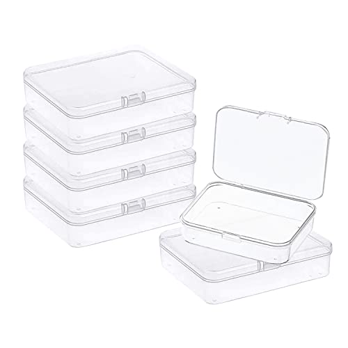 MFDSJ 6 Pcs Mini Plastic Storage Containers Box with Lid, 4.5x3.4 Inches Clear Rectangle Box for Collecting Small Items, Beads, Game Pieces, Business Cards, Crafts Accessories