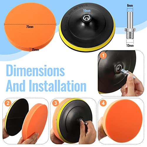 12 Pcs 7 Inch Polishing Pads Kit, Include Wool Polishing Buffing Pads, 9 Pcs Buffer Bonnets 4 Polyester Brocade 3 Woolen 2 Coral Fleece, Foam Sponge Pad, Drill Buffer Attachment with M14 Drill Adapter