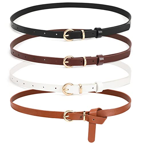 XZQTIVE 4 Pieces Women Thin Leather belt for Dress Pant Jeans Short Skinny Waist Belts With Gold Circle Buckle