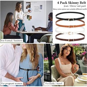 XZQTIVE 4 Pieces Women Thin Leather belt for Dress Pant Jeans Short Skinny Waist Belts With Gold Circle Buckle