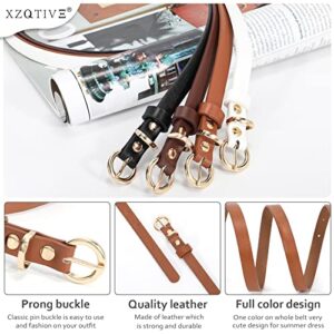 XZQTIVE 4 Pieces Women Thin Leather belt for Dress Pant Jeans Short Skinny Waist Belts With Gold Circle Buckle