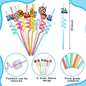 228 Pcs Train Party Favors Train Birthday Party Supplies Train Non Woven Bags Plastic Straws Punch Balloons Stamps Stickers Train Silicone Wristbands for Boy Kids Train Birthday Party Supplies