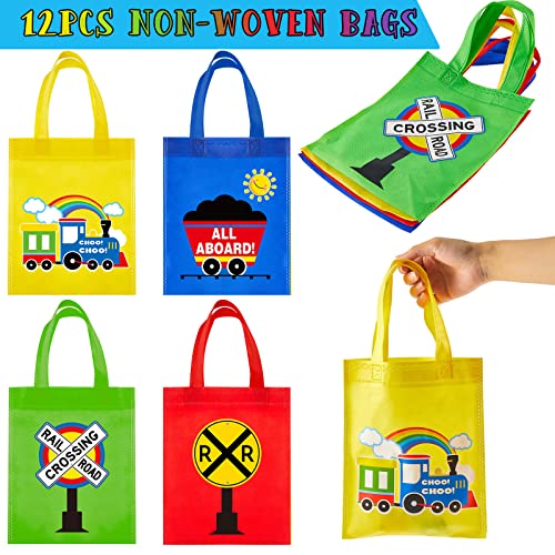 228 Pcs Train Party Favors Train Birthday Party Supplies Train Non Woven Bags Plastic Straws Punch Balloons Stamps Stickers Train Silicone Wristbands for Boy Kids Train Birthday Party Supplies