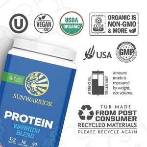 Sunwarrior Vegan Protein Powder Organic Plant-Based Protein | BCAA Amino Acids Hemp Seed Plant Protein | Soy Free Dairy Free Gluten Free Synthetic Free Non-GMO | Vanilla 30 Servings | Warrior Blend