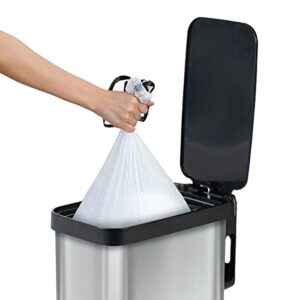 Glad Slim Trash Can with Clorox Odor Protection - Narrow Kitchen Garbage Bin with Soft Close Lid, Step On Foot Pedal and Waste Bag Roll Holder, Stainless Steel, 45 Liter