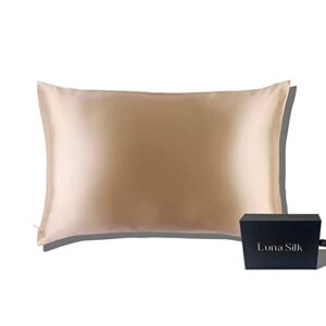 lunasilk silk pillowcase, luxurious 22 mm mulberry silk pillowcase for hair & skin with hidden zipper, caremel, 100% real silk, king, acne-free, anti aging