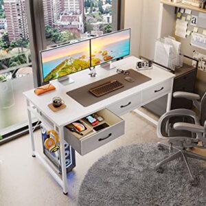 ODK 48 Inch Computer Desk with 3 Fabric Drawers, Home Office Desks with Storage, Modern Work Desk for Bedroom, Writing Study Table, White