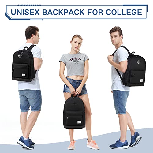 VASCHY Backpack for Men Women, Water-Resistant School Backpack Bookbag Daypack for Teens/College Students Plain Black