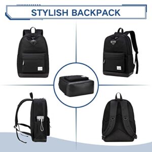 VASCHY Backpack for Men Women, Water-Resistant School Backpack Bookbag Daypack for Teens/College Students Plain Black