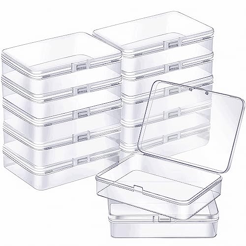 Qeirudu 12 Pack Small Plastic Boxes with Hinged Lids, Rectangle Clear Craft Storage Containers with Lids Plastic Boxes for Beads, Jewelry and Other Small Items (4.5 x 3.3 x 1.1 Inch)