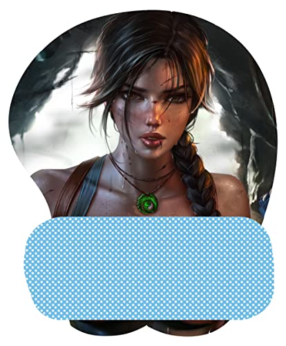 JWZPILLOW Tomb Raider 3D Anime Mouse Pads with Silicone Gel Wrist Rest Non-Slip Gaming Mousepads (Laura)