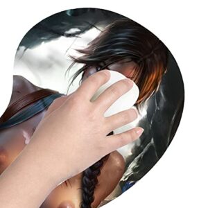 JWZPILLOW Tomb Raider 3D Anime Mouse Pads with Silicone Gel Wrist Rest Non-Slip Gaming Mousepads (Laura)