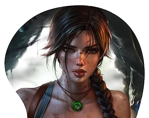 JWZPILLOW Tomb Raider 3D Anime Mouse Pads with Silicone Gel Wrist Rest Non-Slip Gaming Mousepads (Laura)