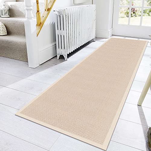 Washable Runner Mat with Rubber Backing, Super Absorbent Long Floor Non Slip Throw Rug for Hallway, Low Pile Large Runner Neutral Living Room Area Rug Carpet for Home, Beige