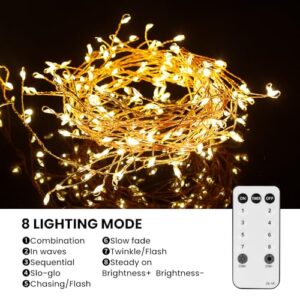 Fairy Lights Plug in, 10Feet 200 Led Fairy Lights 8 Modes Fairy Lights with Remote Fairy Lights for Bedroom Wreath Garden Party Window Wedding Christmas Tree Decoration,Warm White