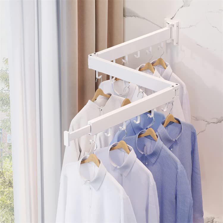 Outgeek Wall Mounted Clothes Hanger Rack, Laundry Drying Racks, Retractable Wall-Mounted Laundry Racks, Space-Saving Clothes Racks, Collapsible Clothes Hanging Racks (White)