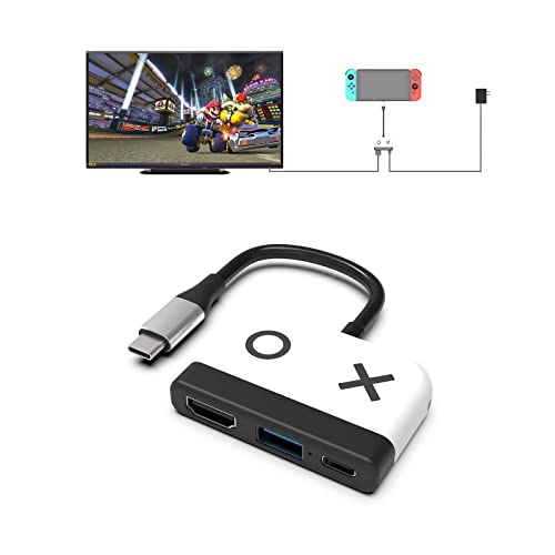 Cenxaki Portable Switch Dock for Nintendo Switch/Switch OLED, Switch TV Dock Station with 4K HDMI USB 3.0 and PD 3.0 Fast Charging Port Compatiable with Switch/Steam Deck/PC/Laptop/Pad/Phone - White