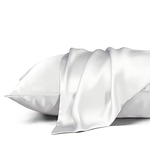 100% Mulberry Silk Pillowcase for Hair and Skin, Queen Size Silk Pillow Case 2 Pack with Hidden Zipper, 20x30, Set of 2, White