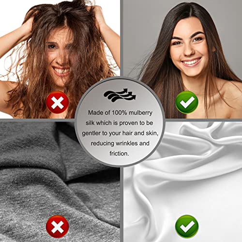 100% Mulberry Silk Pillowcase for Hair and Skin, Queen Size Silk Pillow Case 2 Pack with Hidden Zipper, 20x30, Set of 2, White