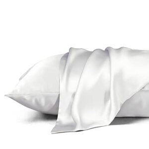 100% mulberry silk pillowcase for hair and skin, dafinner standard size pillow case 2 pack with hidden zipper, 20x26, white