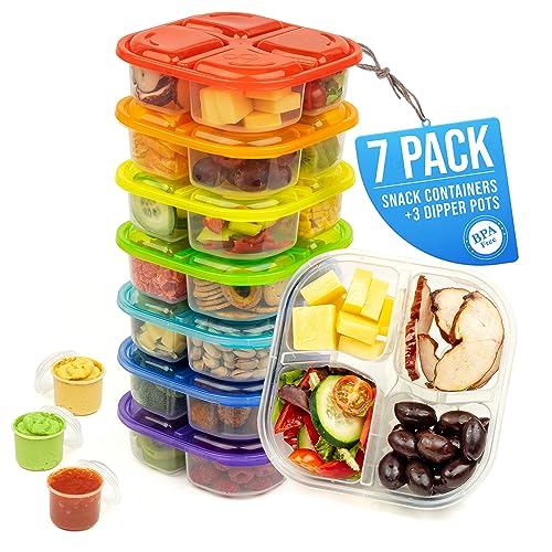 SANOEARTH Snack Containers [7 Packs] Lunch Containers For Kids | Lunchable Container | Snack Containers for Kids | Snack Containers For Adults | 3 Dippers