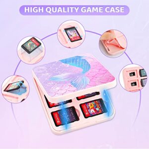 RHOTALL Carrying Case for Nintendo Switch & Switch OLED Cover, Hard Portable Travel Case for Switch Game Accessories with Purple Game Case and 2 Thumb Caps - Fish Tail