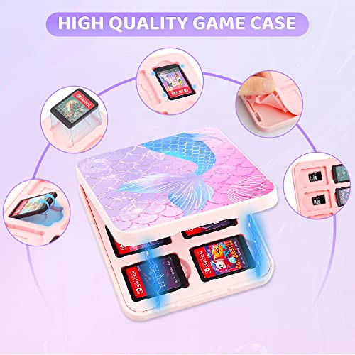 RHOTALL Carrying Case for Nintendo Switch & Switch OLED Cover, Hard Portable Travel Case for Switch Game Accessories with Purple Game Case and 2 Thumb Caps - Fish Tail