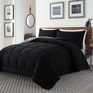 DOWNCOOL Queen Comforter Set -All Season Bedding Comforters Sets with 2 Pillow Cases-3 Pieces Bedding Sets Queen -Down Alternative Black/Grey Queen Size Comforter Sets(88"x90")