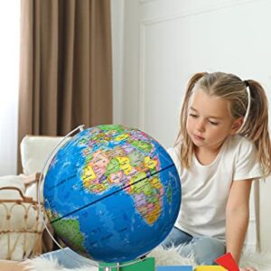 Waldauge 13" World Globe with Stand, Illuminated Educational Globes with HD Printed Map for Kids Classroom Learning, LED Globe Lamp with Stable Heavy Metal Base