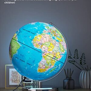 Waldauge 13" World Globe with Stand, Illuminated Educational Globes with HD Printed Map for Kids Classroom Learning, LED Globe Lamp with Stable Heavy Metal Base