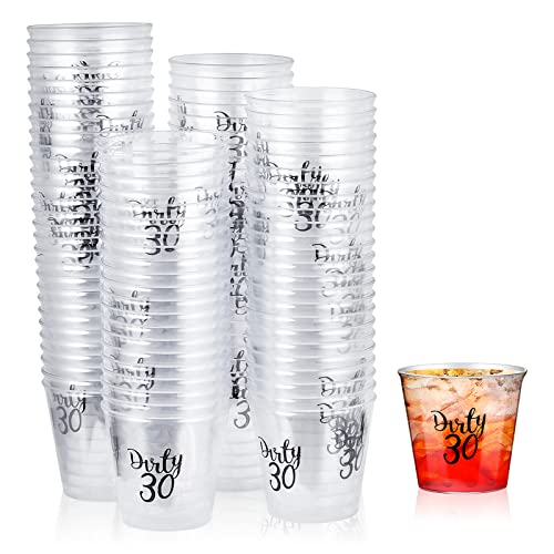 Aemygo 1 Oz Dirty 30 Shot Glasses, 100Pcs Disposable Hard Plastic Shot Cups, Dirty Thirty Birthday Party Favors Anniversary Wedding Decorations for Her and Him, Great for Whiskey