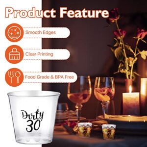 Aemygo 1 Oz Dirty 30 Shot Glasses, 100Pcs Disposable Hard Plastic Shot Cups, Dirty Thirty Birthday Party Favors Anniversary Wedding Decorations for Her and Him, Great for Whiskey