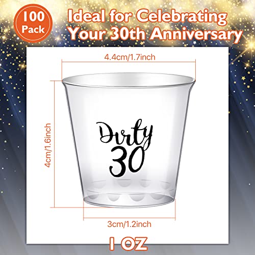 Aemygo 1 Oz Dirty 30 Shot Glasses, 100Pcs Disposable Hard Plastic Shot Cups, Dirty Thirty Birthday Party Favors Anniversary Wedding Decorations for Her and Him, Great for Whiskey