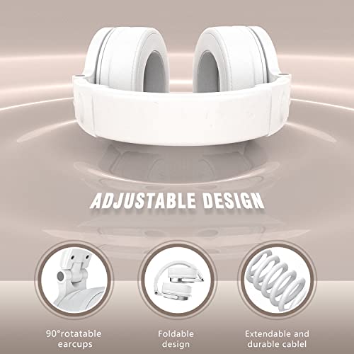 Nasuque Over-Ear Headphones, Foldable Headsets with Stereo Sound, Powerful Bass Headphones with Protein Memory Foam Ear Pads, 50mm Neodymium Drivers for Electric Drum Piano Guitar AMP (Silver)