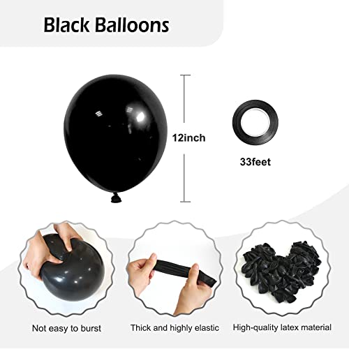 FOTIOMRG Black Balloons 12 inch, 50 Pack Black Latex Party Balloons Helium Quality for Birthday Graduation Baby Shower Halloween Father's Day Party Decorations (with Black Ribbon)