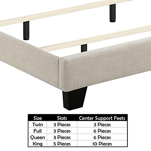 Rosevera Layla Panel Bed Frame with Adjustable Button-Tufted Headboard for Bedroom/Linen Upholstered/Wood Slat Support/Easy Assembly,Full,Linen Beige