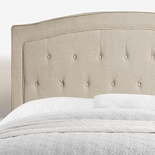 Rosevera Layla Panel Bed Frame with Adjustable Button-Tufted Headboard for Bedroom/Linen Upholstered/Wood Slat Support/Easy Assembly,Full,Linen Beige