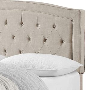 Rosevera Layla Panel Bed Frame with Adjustable Button-Tufted Headboard for Bedroom/Linen Upholstered/Wood Slat Support/Easy Assembly,Full,Linen Beige