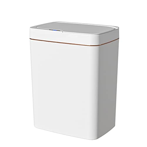 Automatic Trash Can with Lid, 3.5 Gallon Touchless Garbage Can, Slim Plastic Trash Bin Waterproof Motion Sensor Wastebasket for Living Room, Bedroom, Office, Kitchen, White (No Battery)