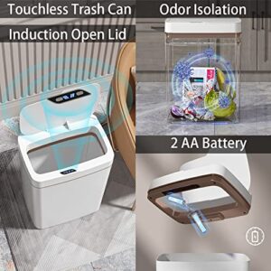 Automatic Trash Can with Lid, 3.5 Gallon Touchless Garbage Can, Slim Plastic Trash Bin Waterproof Motion Sensor Wastebasket for Living Room, Bedroom, Office, Kitchen, White (No Battery)